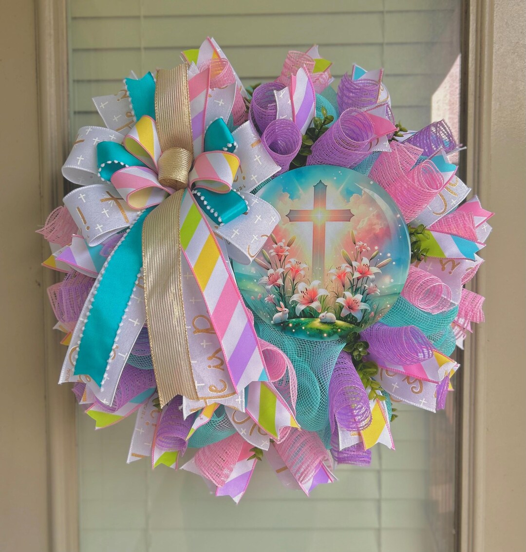 Easter Wreath, Pastel Easter Wreath, He is Risen Easter Wreath, Cross ...