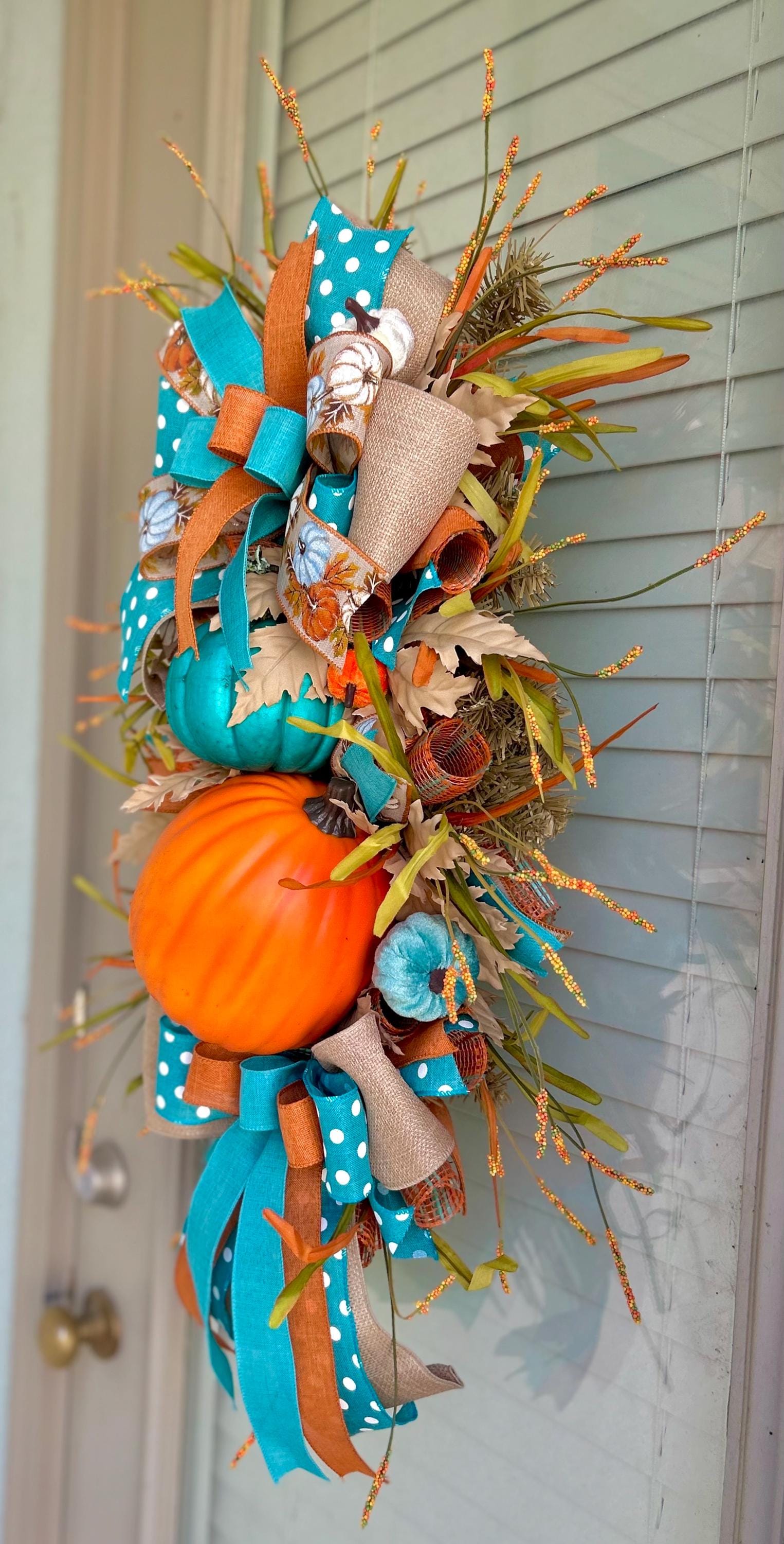 Teal Fall Swag Wreath, Swag Wreath, Fall Swag Wreath, Teal Fall Wreath ...