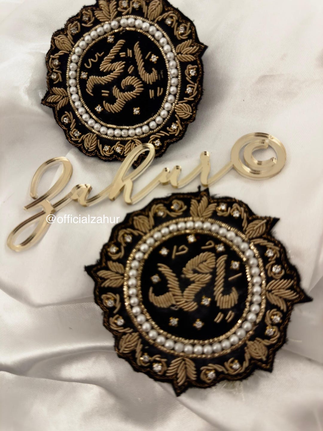 Black and Gold Velvet Embroidered Bride & Groom Imam Zamin (nikaah ...