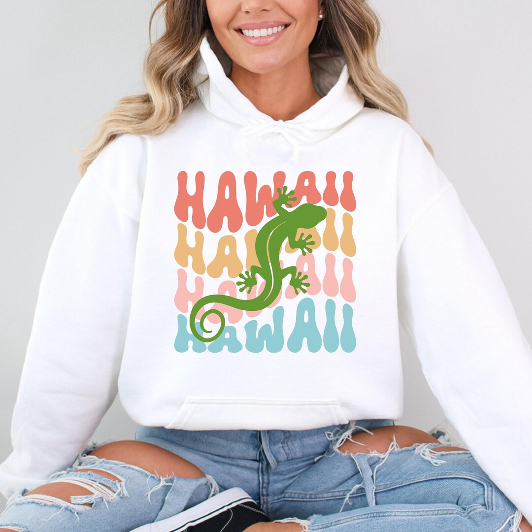 Hawaii Graphic Green Gecko Hoodie Tropical Trendy Island Wear Tropical ...