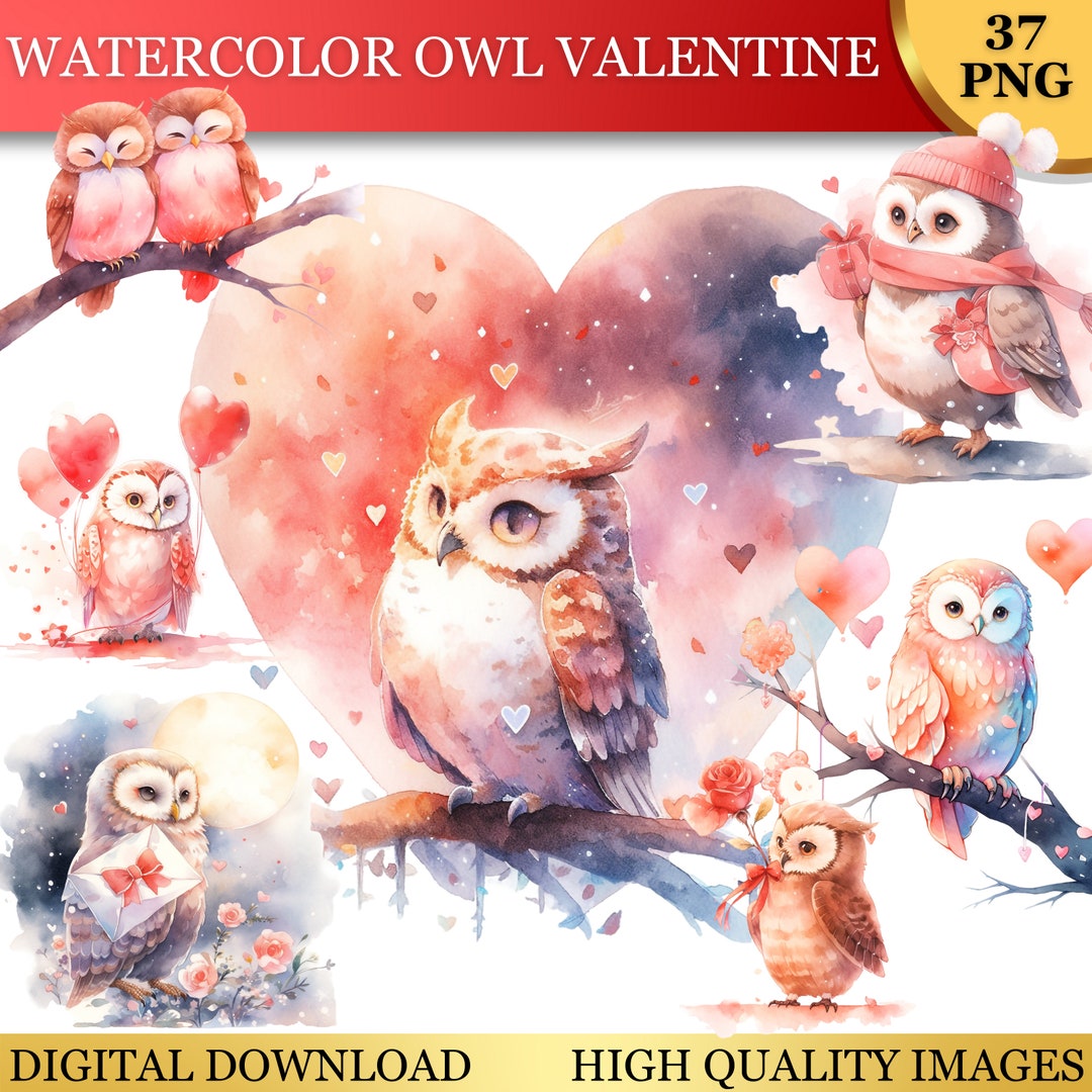 37 Adorable Valentines Owl Clipart Pngs Love Hearts, Letters, Romantic ...
