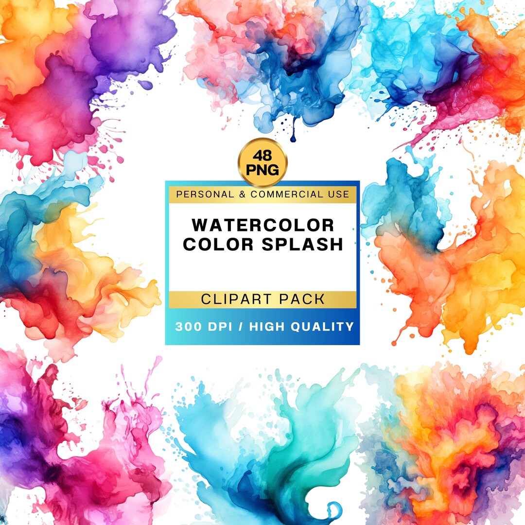 48 Watercolor Paint Splatter Clipart Color Splash Clipart PNG Alcohol ...