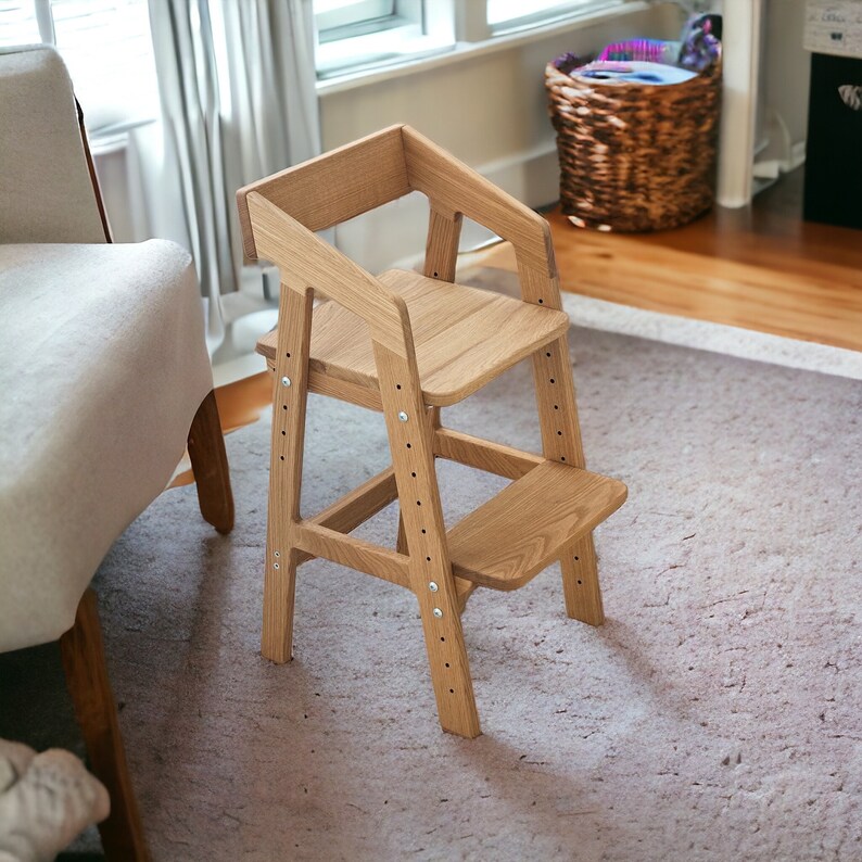Solid Oak Children's High Chair With Step Stool - Etsy