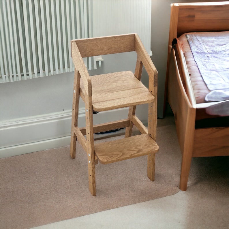 Solid Oak Children's High Chair With Step Stool - Etsy