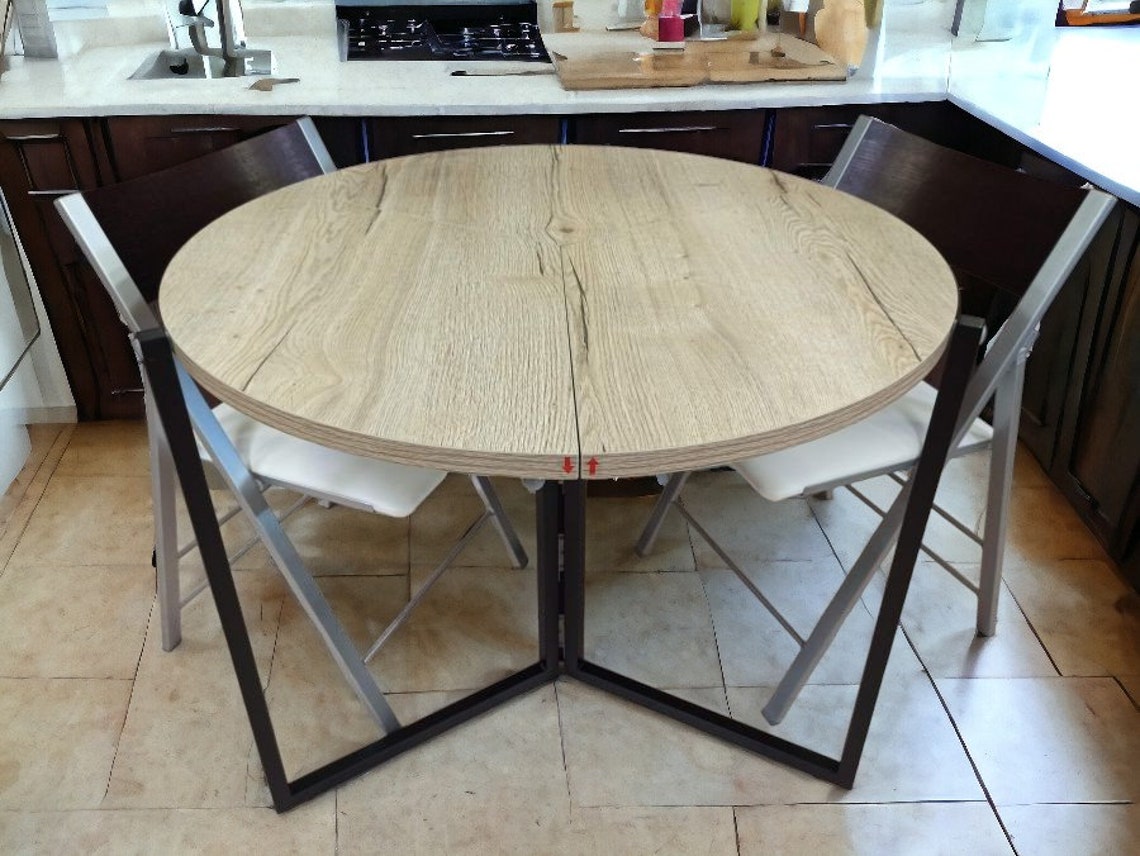 Round Table, Folding Table, Natural Wood, Transformer Table, Picnic ...