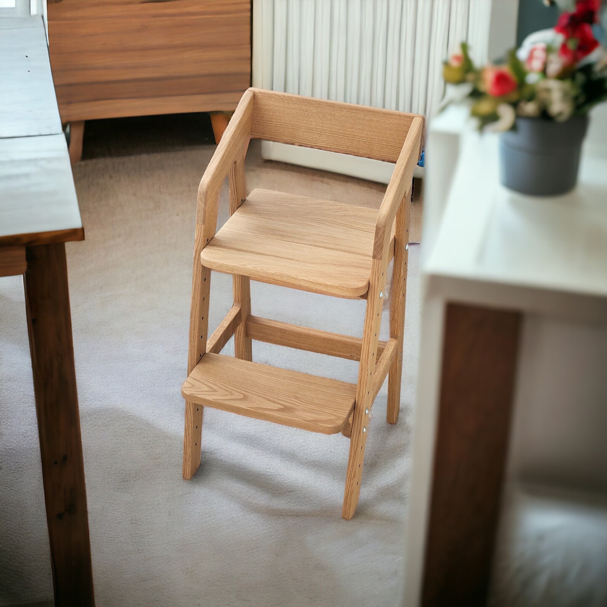 Solid Oak Children's High Chair With Step Stool - Etsy