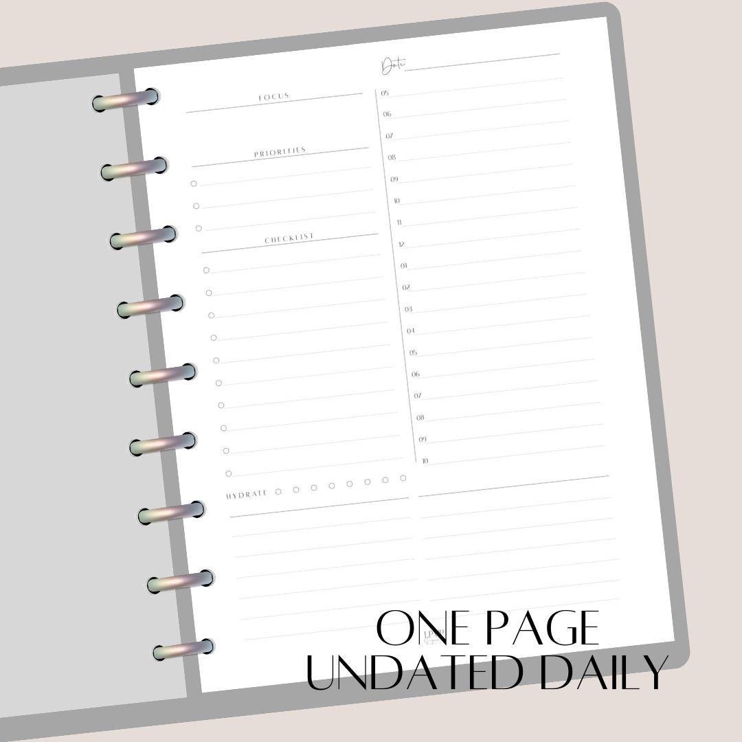 Undated Daily Planner Insert • One-page Daily Layout • Minimalist ...