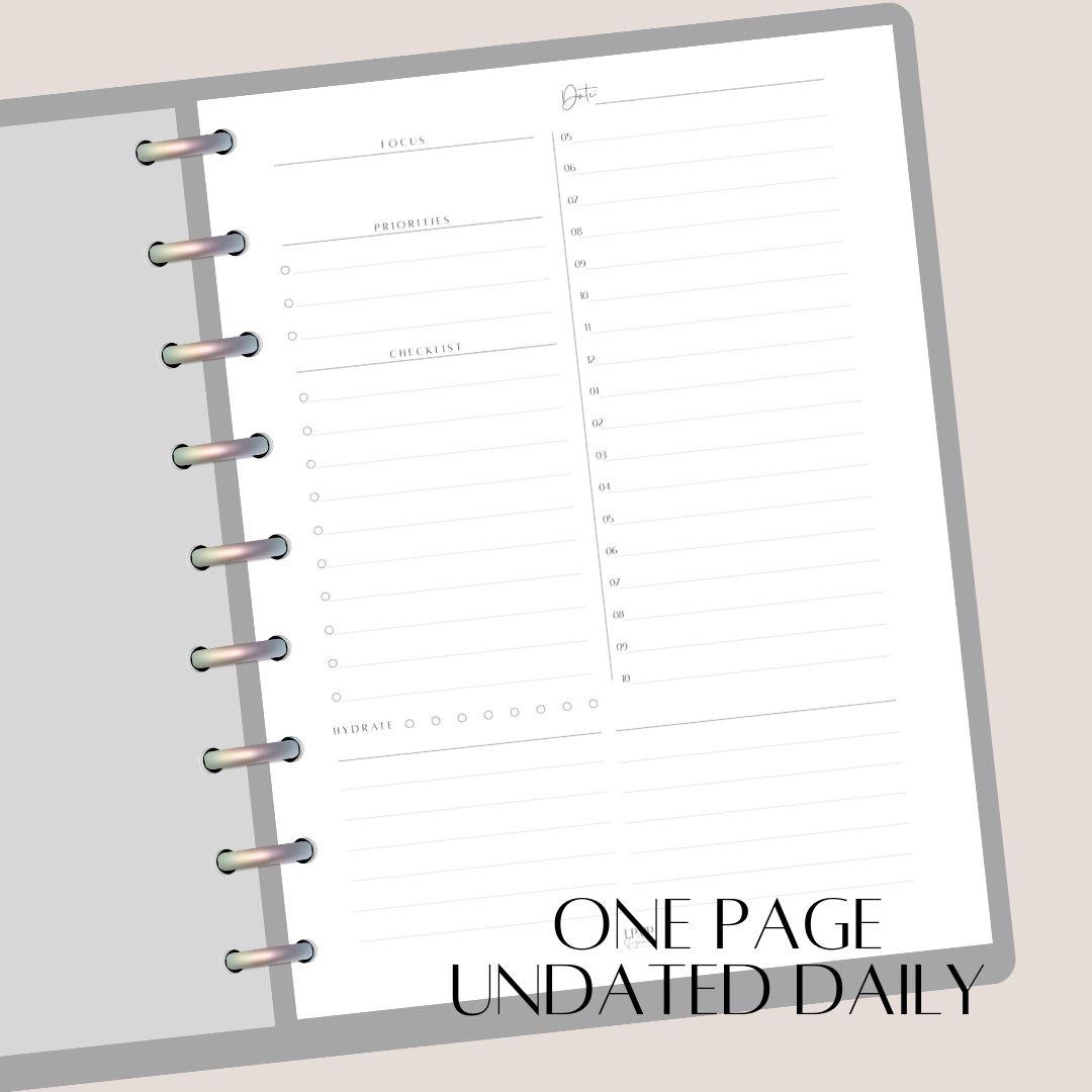Undated Daily Planner Insert • One-page Daily Layout • Minimalist ...