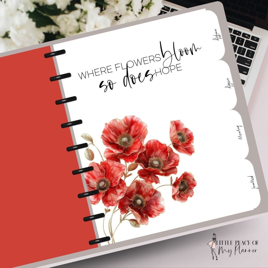 Where Flowers Bloom Poppy Planner Dashboard for Happy Planner Divider ...