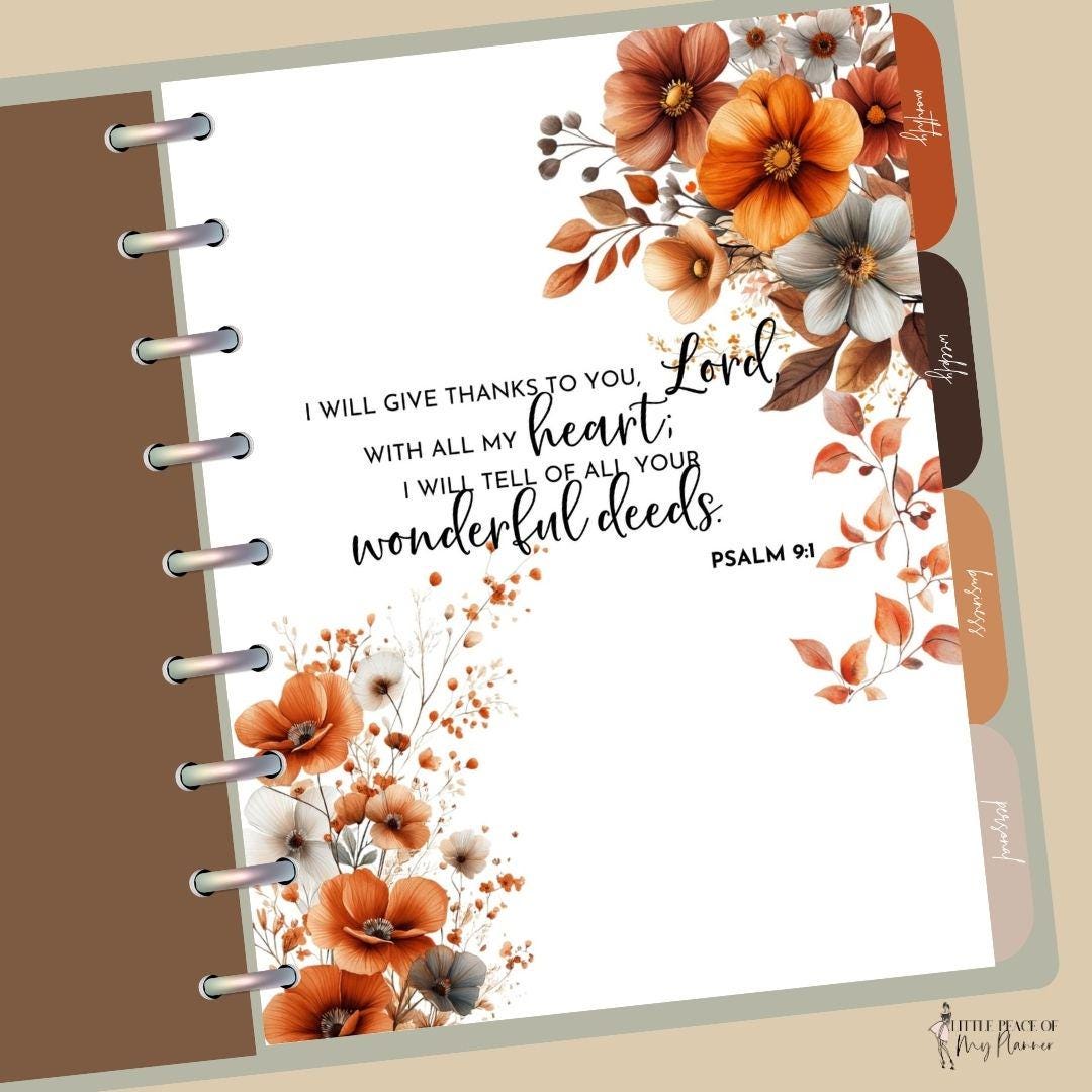 I Will Give Thanks to You Psalm9:1 Happy Planner Dashboard With Bible ...