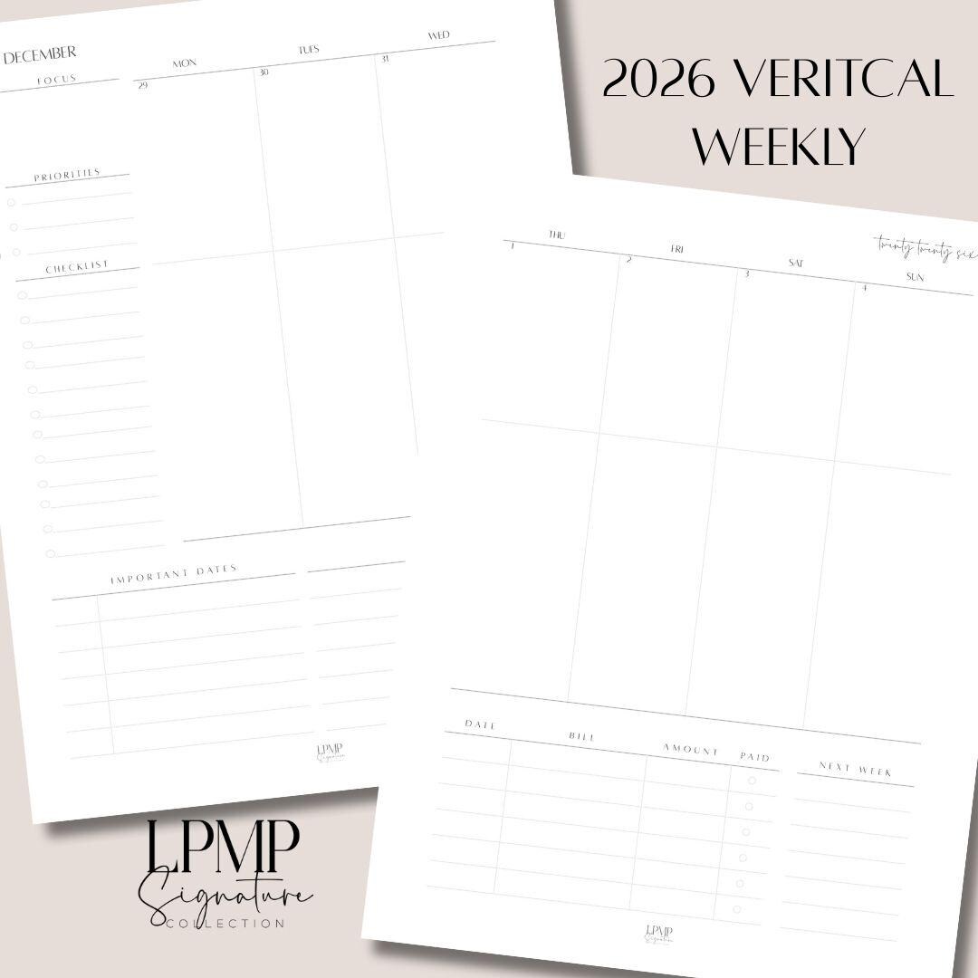 2026 Vertical Weekly Planner Inserts | 2-page Weekly Layout ...