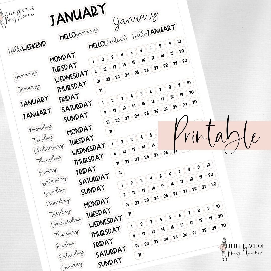 January Monthly Planner Sticker Kit Printable Planner Sticker Kit for ...