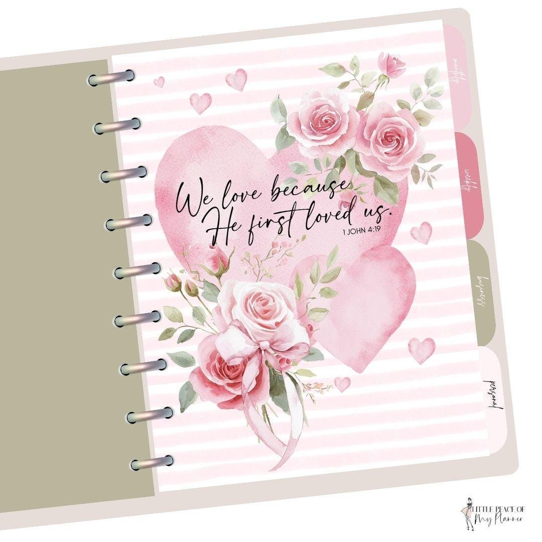 We Love Because Happy Planner Dashboard With Bible Verse Planner Cover ...