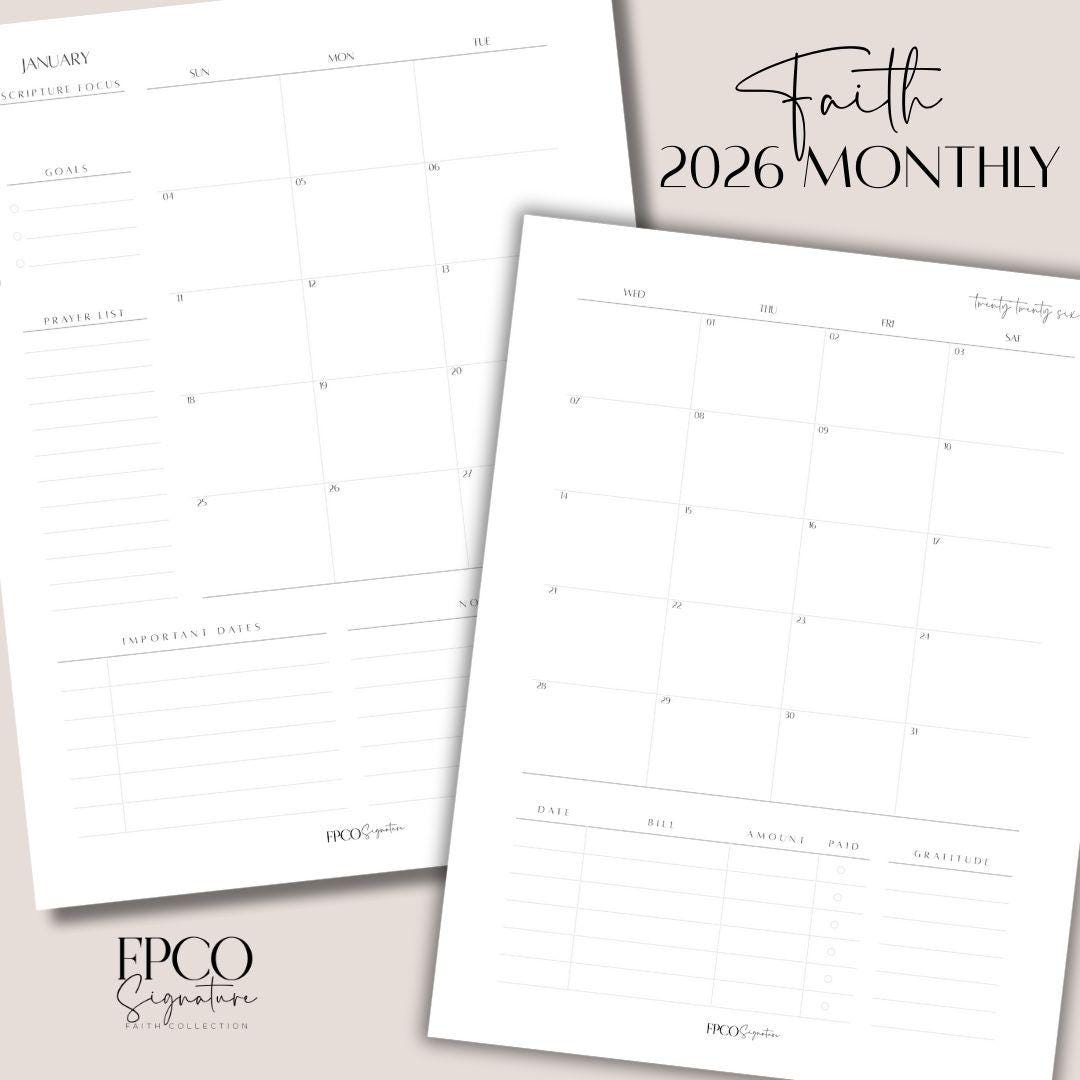 2026 Faith Monthly Planner Inserts , Neutral Christian Monthly Layout ...