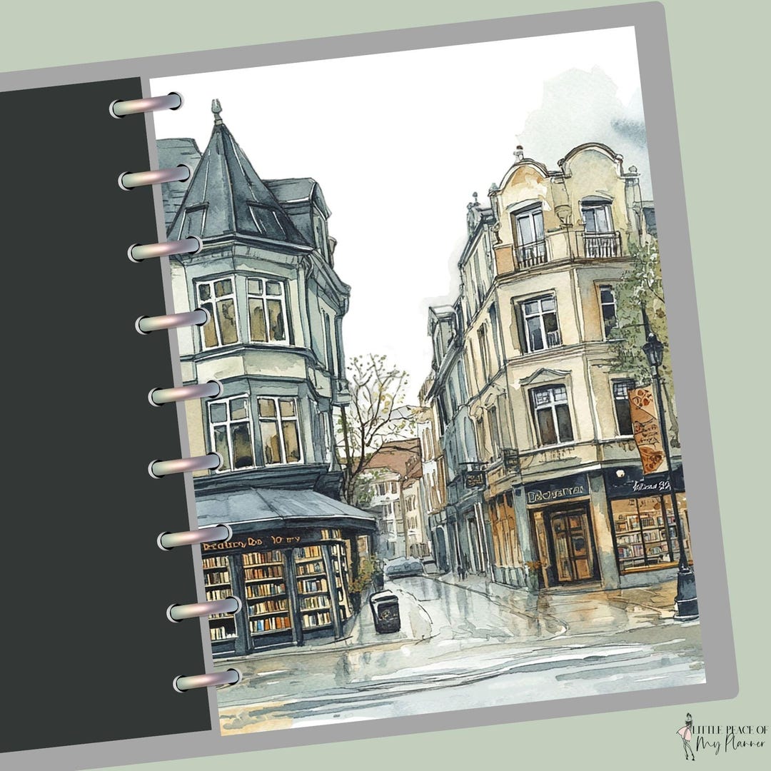 Rainy Day Bookstore Street Planner Dashboard – Cozy Bookshop Divider ...