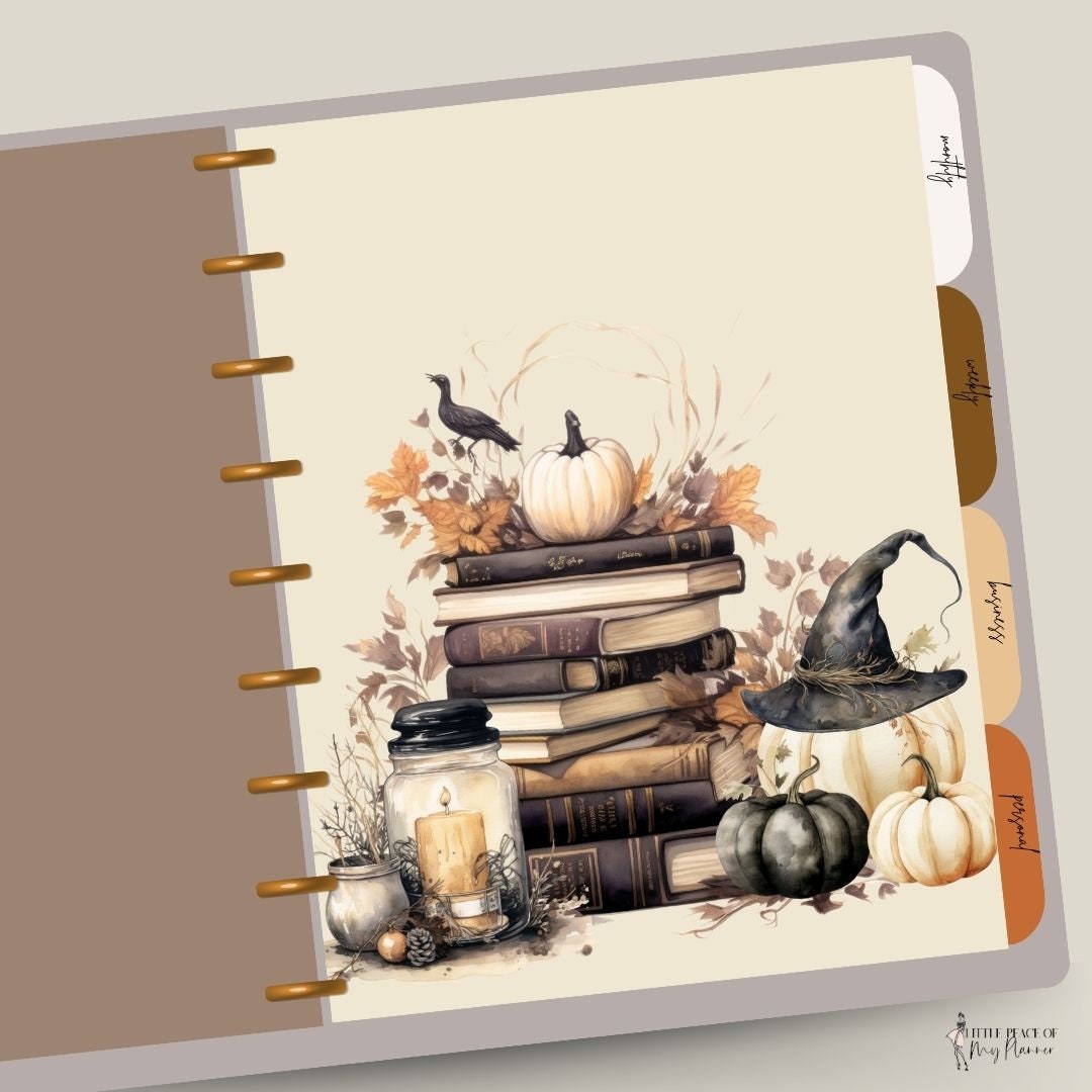 Halloween Bookstack Planner Dashboard: Spooky Divider for Happy Planner ...