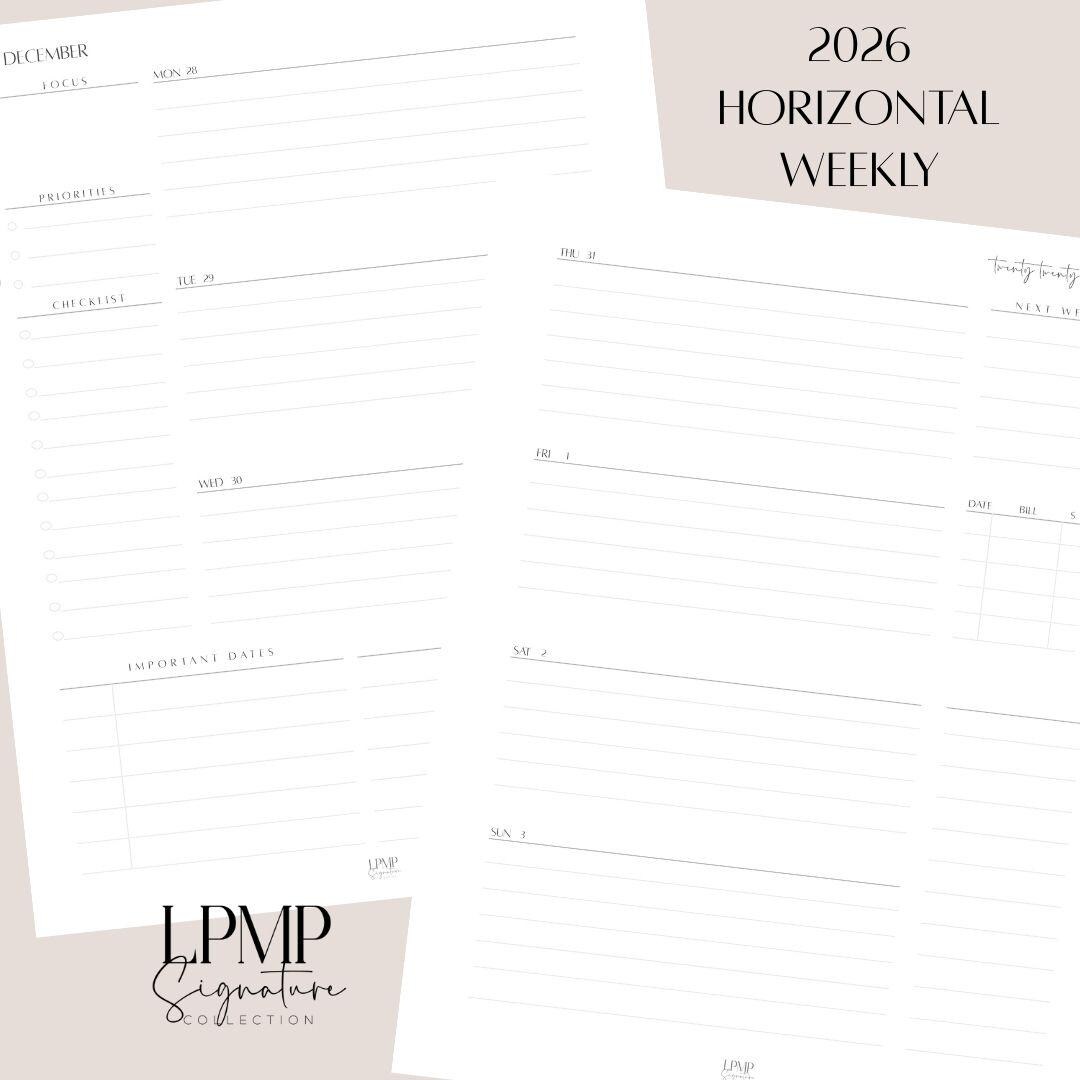 2026 Horizontal Weekly Planner Inserts • Dated 2-page Weekly Layout ...