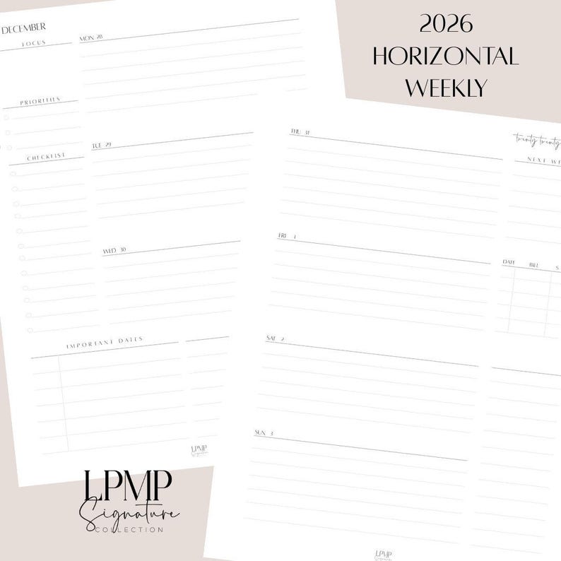 2026 Horizontal Weekly Planner Inserts • Dated 2-page Weekly Layout ...