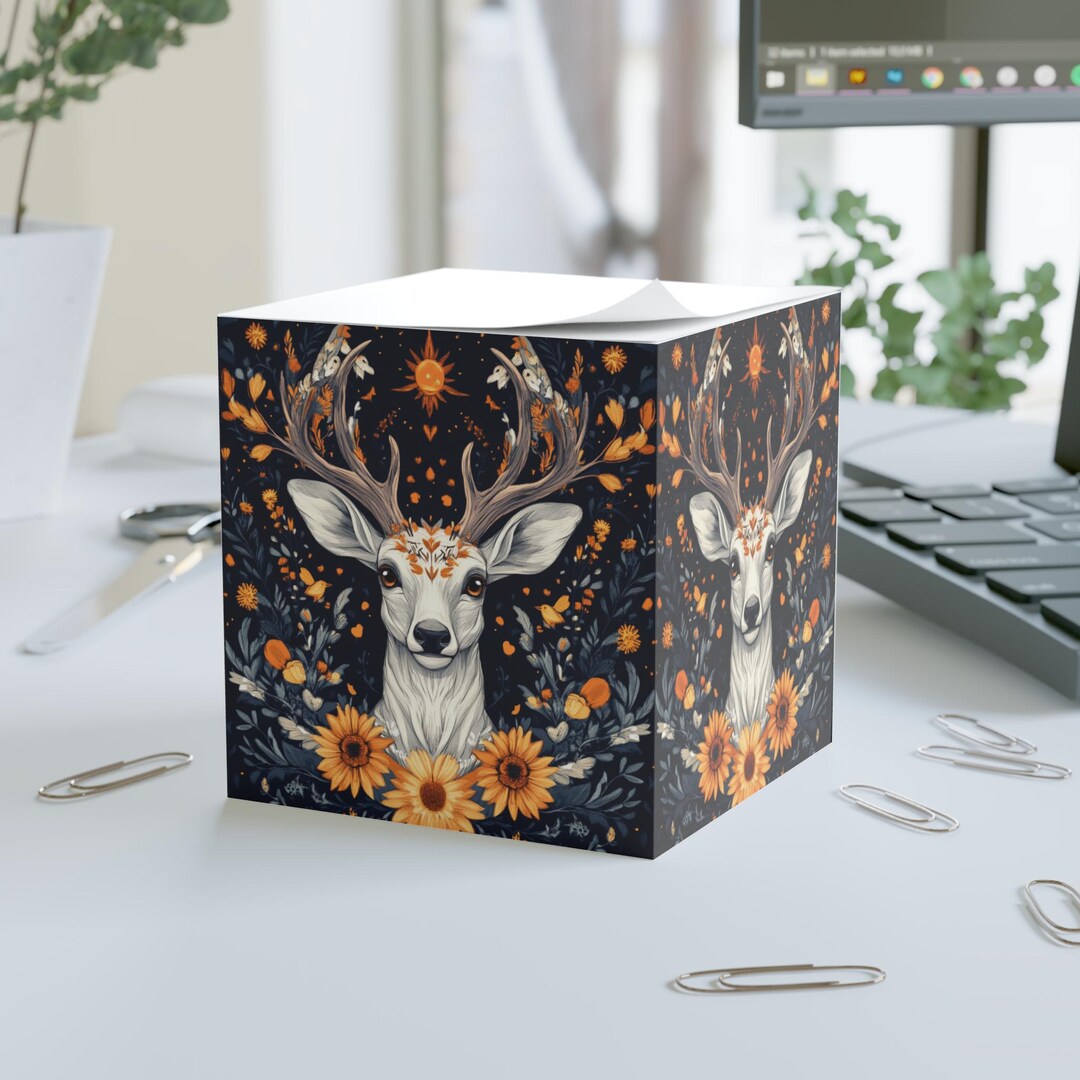 Floral Deer Note Cube - Nature-inspired Stationery for Home & Office - Etsy