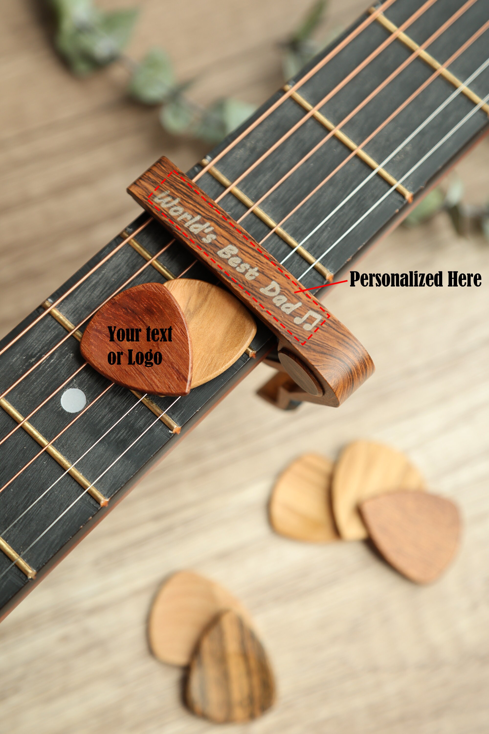 Personalized Guitar Capo,wooden Guitar Capo, Engraved Guitar Pick ...