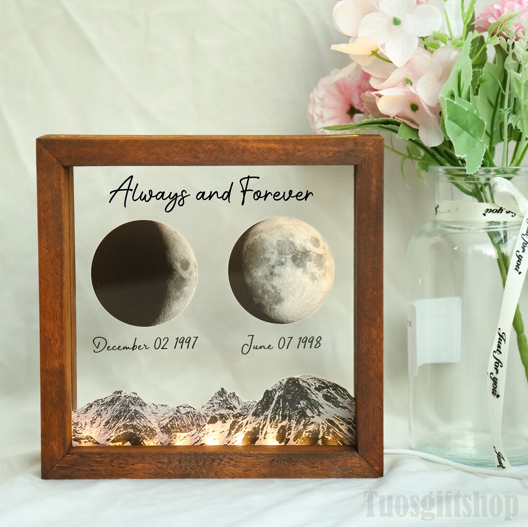 Personalized Moon Phase Crystal Lamp, LED Moon Phase Frame, Custom Moon ...