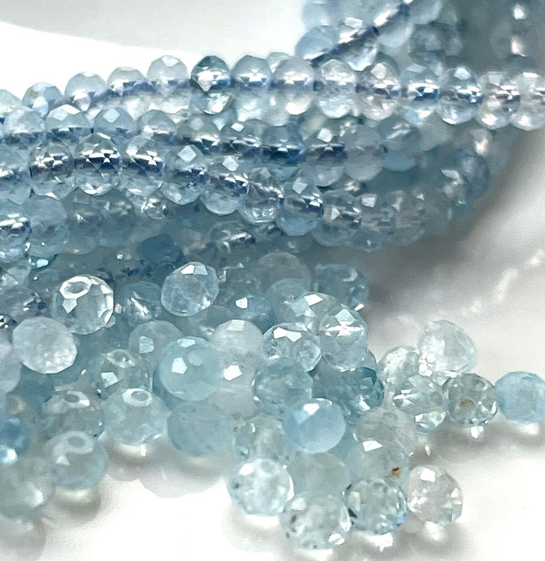 Magnifique Lot 40 Perles Pierre Précieuse Topaze Bleu Taille Facette 2. ...