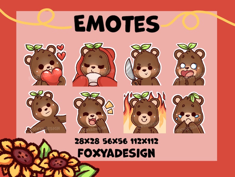 8 Bear Twitchemotes With Plants / Cute Chibi Sprout-bear Emotes for ...