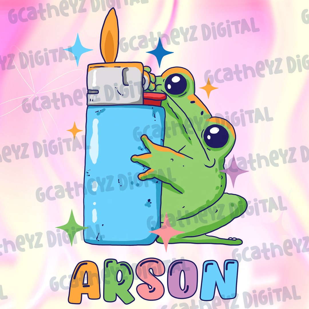 Arson Frog Lovely Green Animals With Lighter, Cute Frog PNG Design, Kid ...