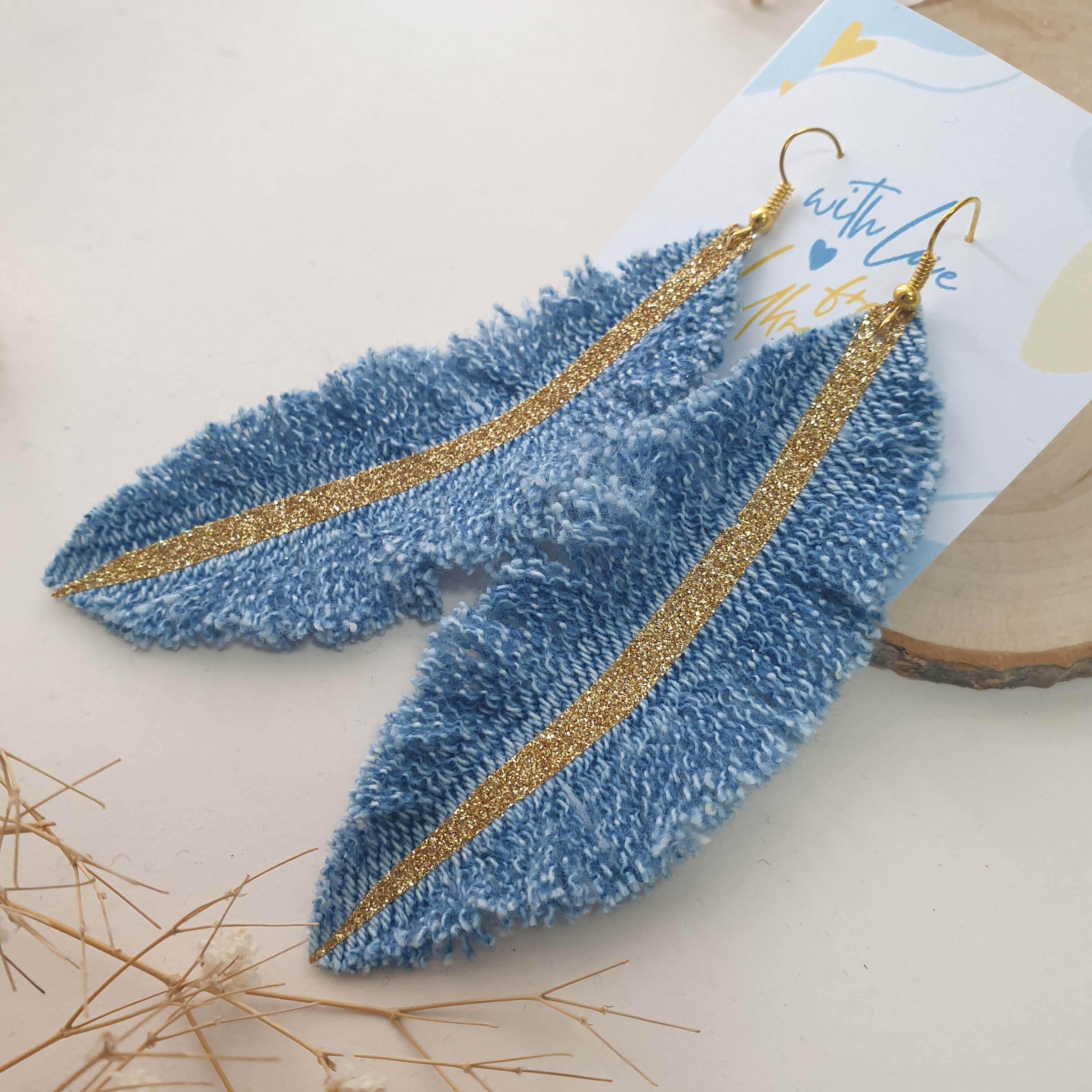 Upcycled Denim Feathers Earrings Jeans Feathers - Etsy