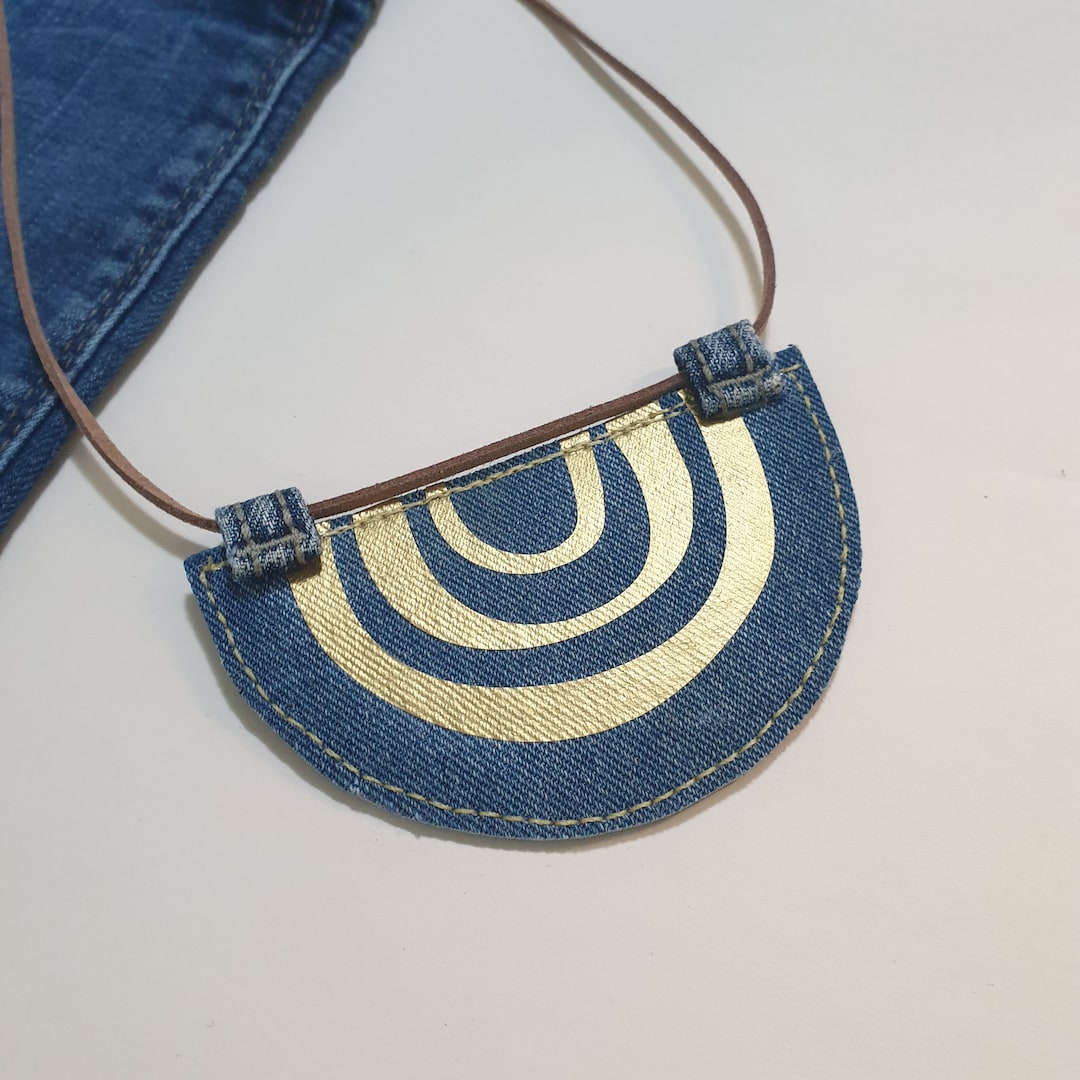 Abstract Denim Necklace Upcycled Denim Necklace Statement Denim Art ...