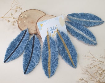 Upcycled Denim Feather Earrings - Etsy