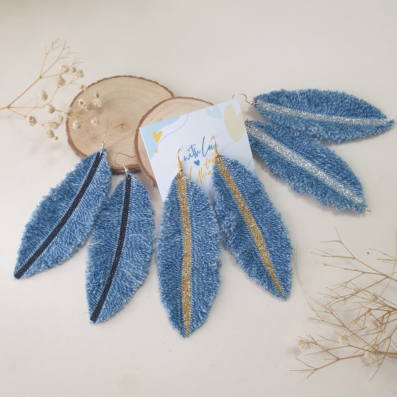 Upcycled Denim Feathers Earrings Jeans Feathers - Etsy