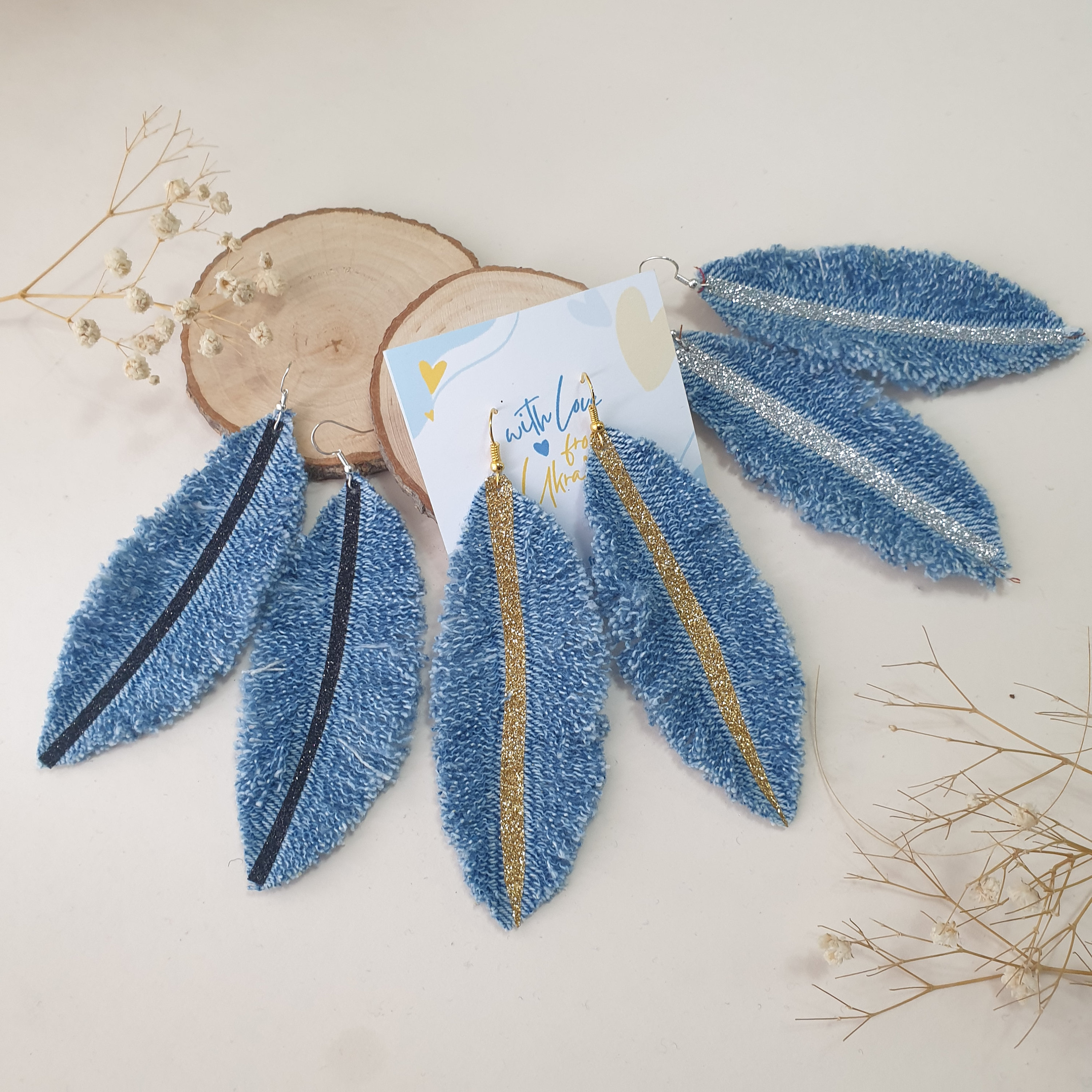 Upcycled Denim Feathers Earrings Jeans Feathers - Etsy