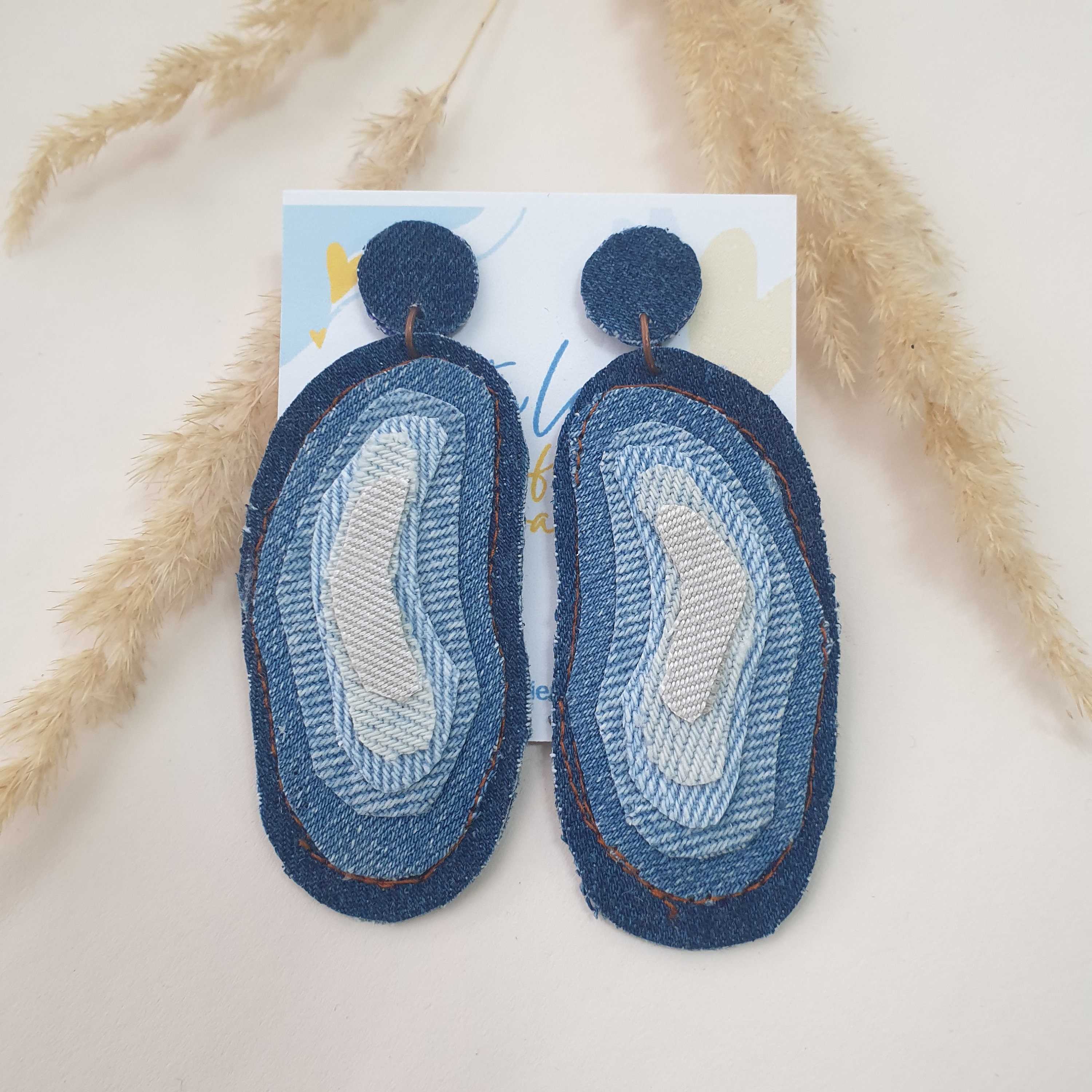 Upcycled Denim Stud Earrings Statement Jeans Earrings Eco-friendly Gift ...