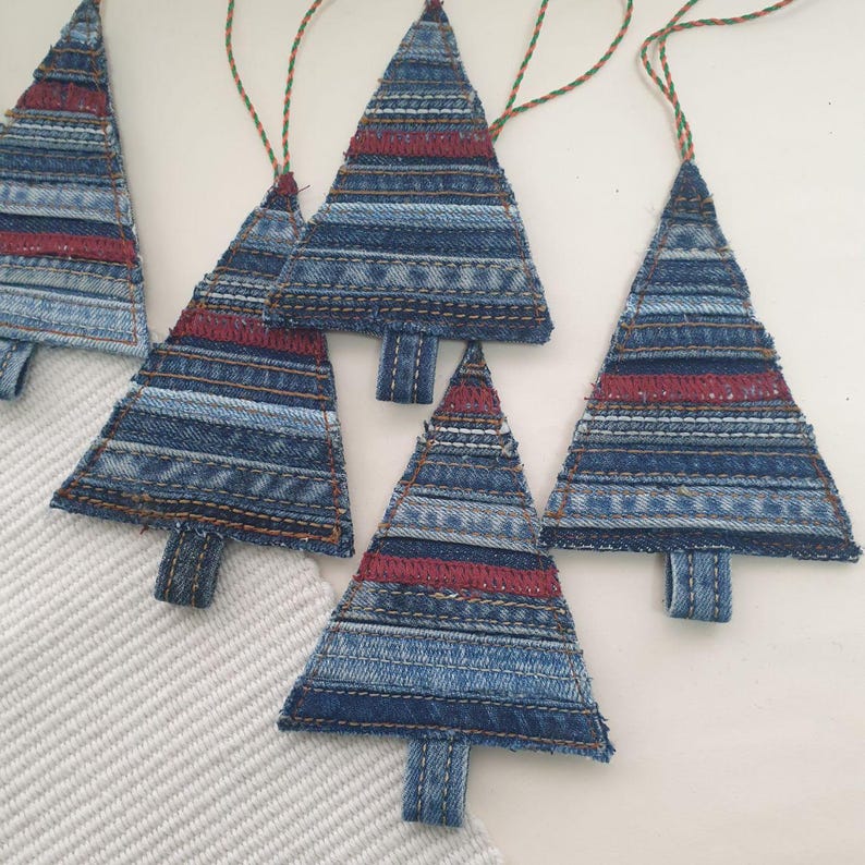 Eco-friendly Denim Christmas Tree Ornaments Upcycled Blue Denim Home ...