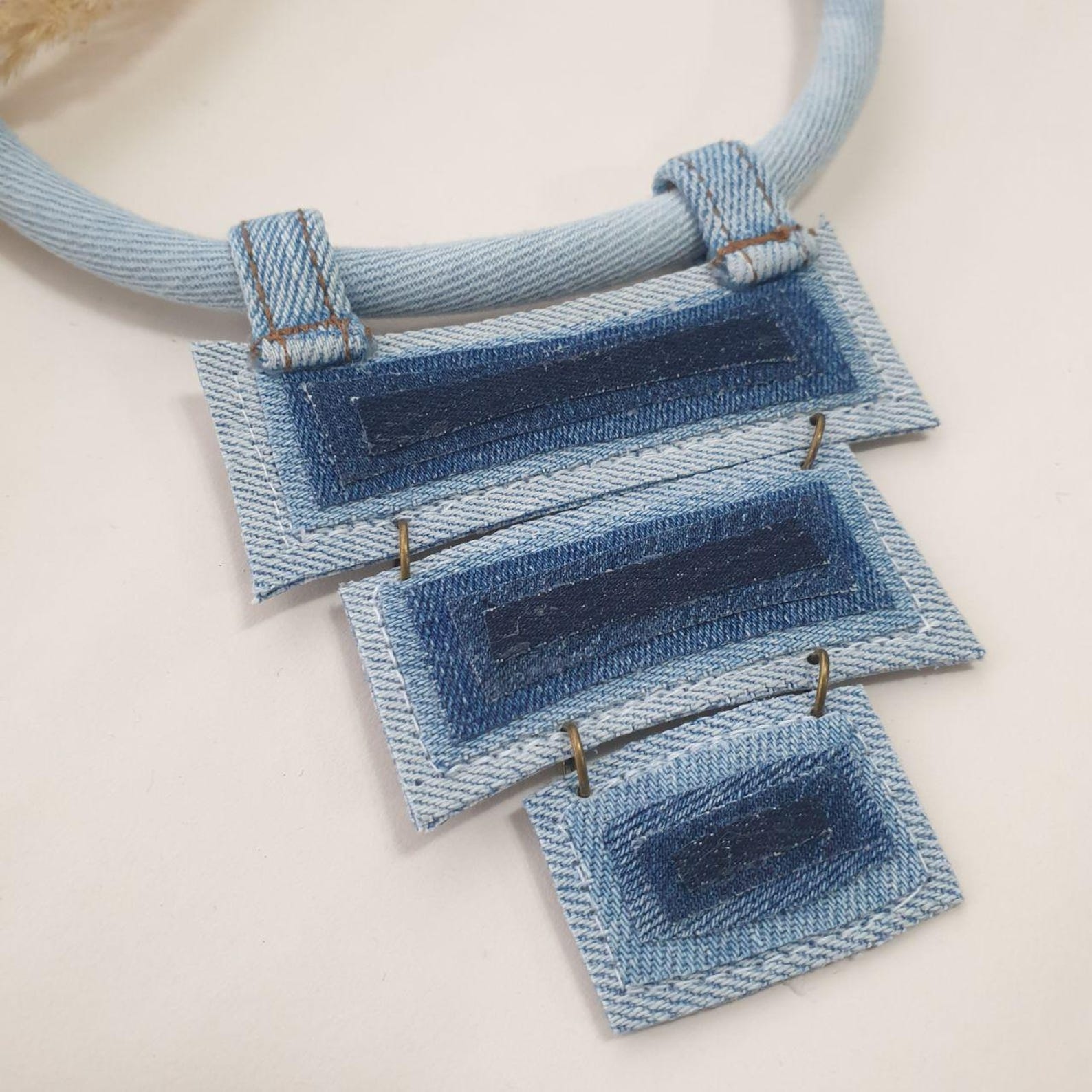 Recycled Jeans Necklace Upcycled Denim Necklace Geometric Art Necklace ...