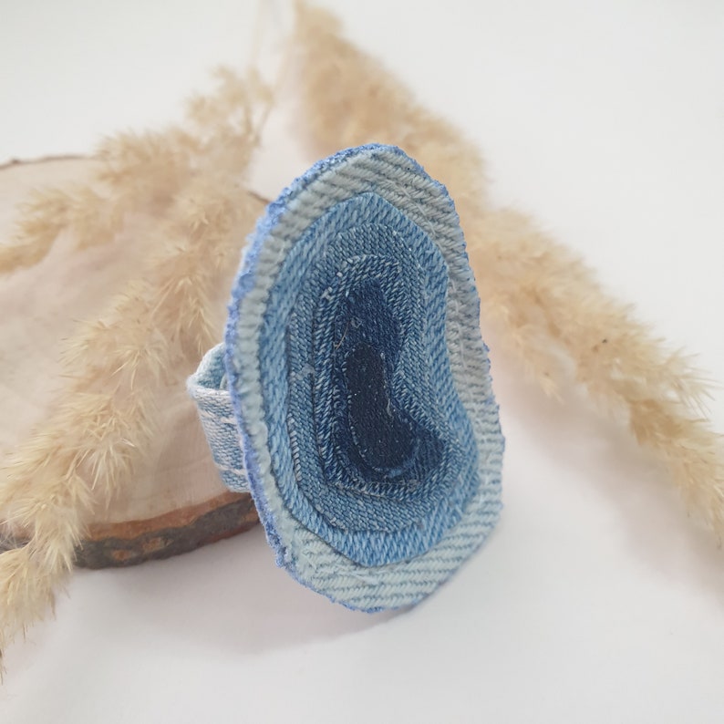 Upcycled Denim Ring Denim Wedding Statement Blue Jeans Ring Fabric Ring ...