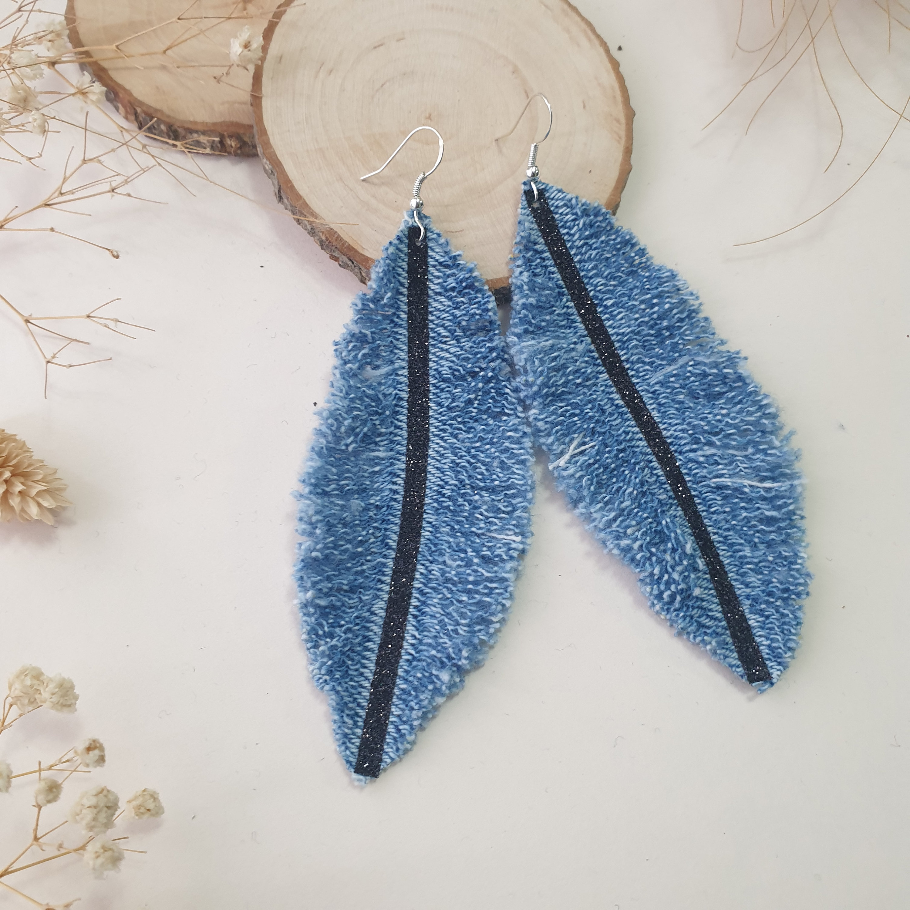 Upcycled Denim Feathers Earrings Jeans Feathers - Etsy