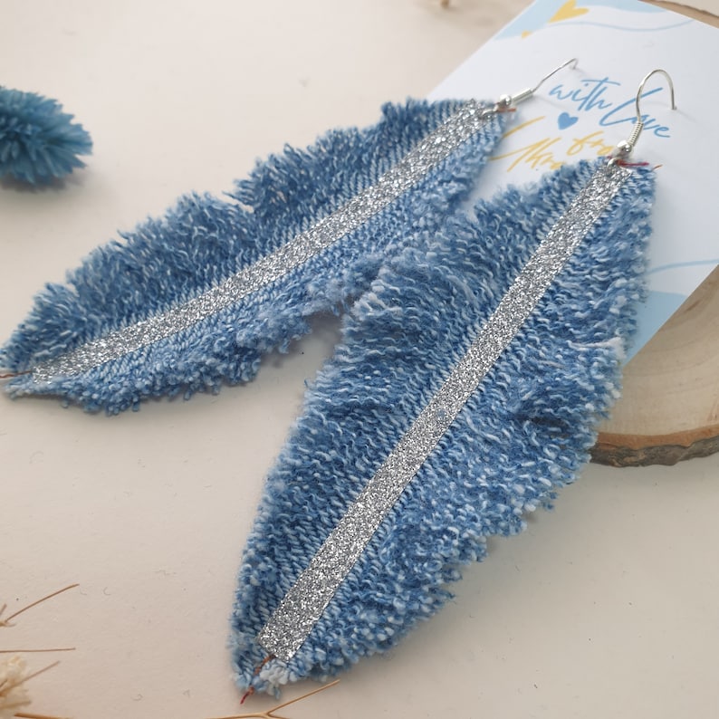 Upcycled Denim Feathers Earrings Jeans Feathers - Etsy