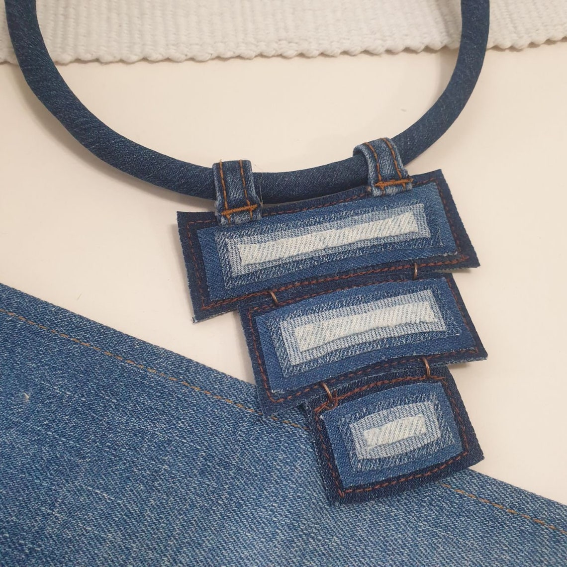 Geometric Jeans Necklace Upcycled Denim Necklace Statement Necklace ...