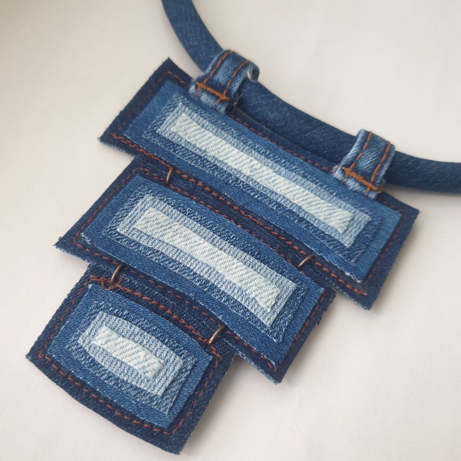 Geometric Jeans Necklace Upcycled Denim Necklace Statement Necklace ...