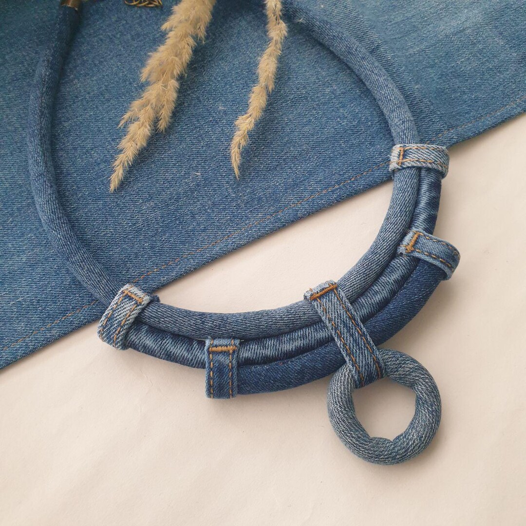 Unique Denim Necklace Upcycled Denim Necklace Jean Necklace Statement ...
