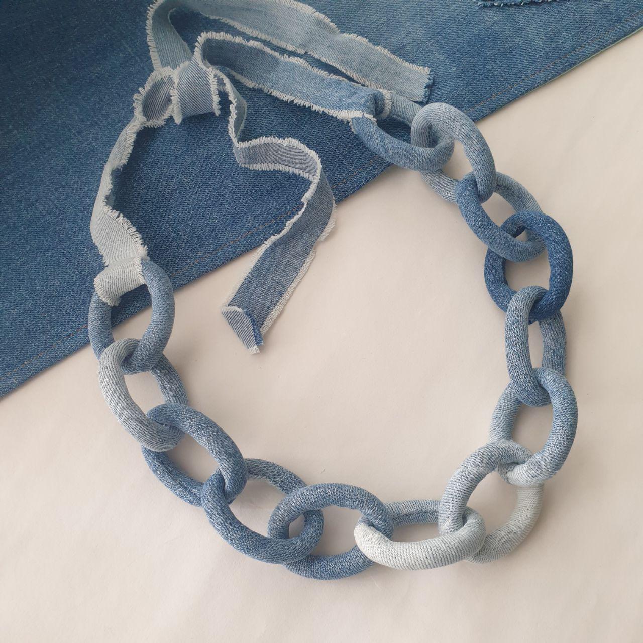 Denim Chain Necklace, Upcycled Denim Necklace, Gift for Her, Textile ...