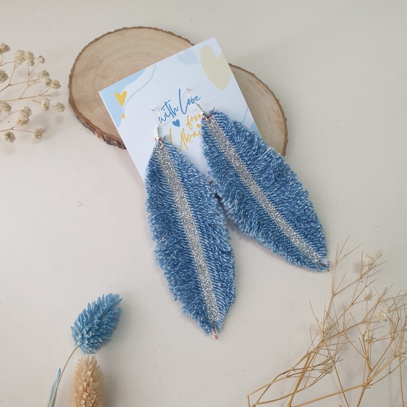 Upcycled Denim Feathers Earrings Jeans Feathers - Etsy