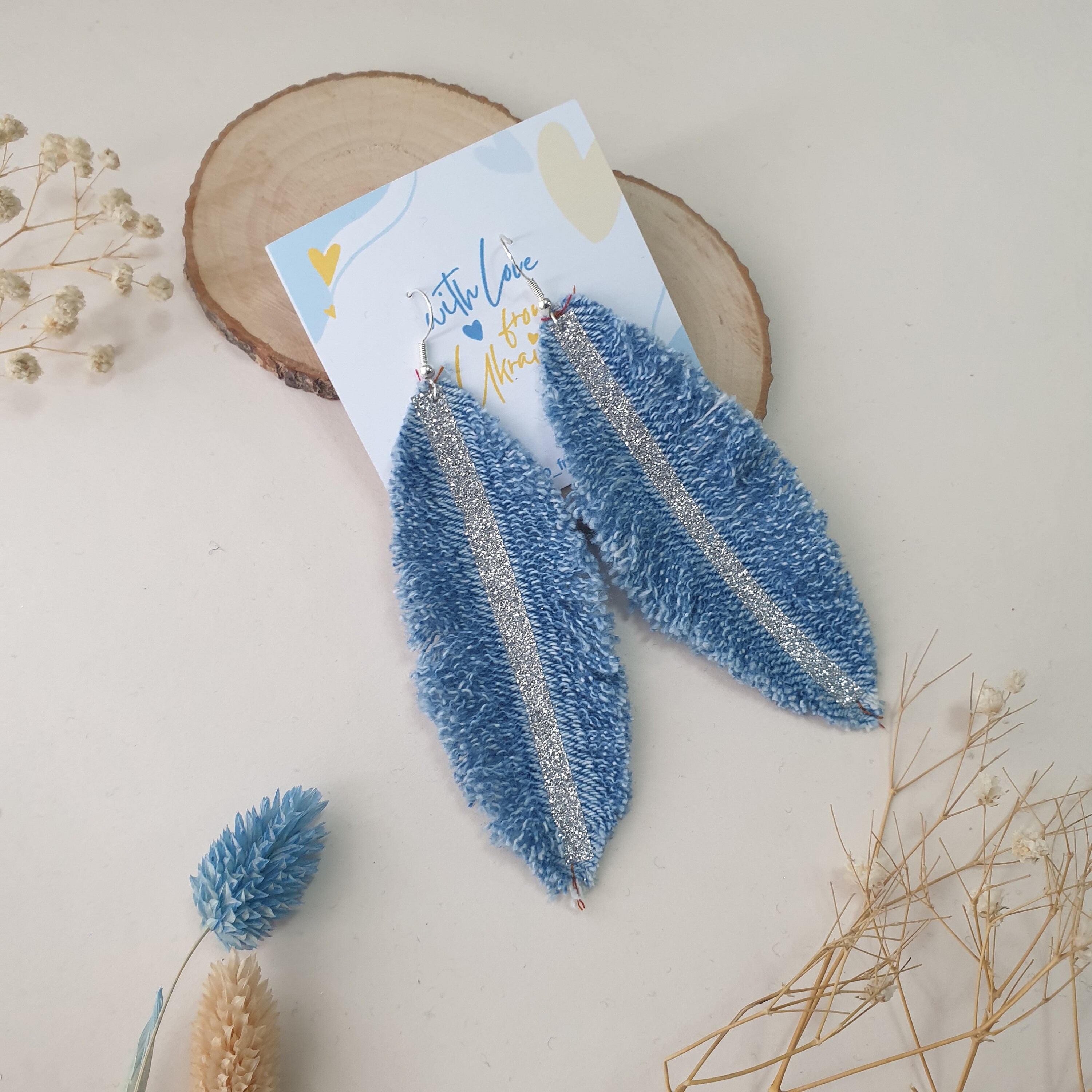 Upcycled Denim Feathers Earrings Jeans Feathers - Etsy