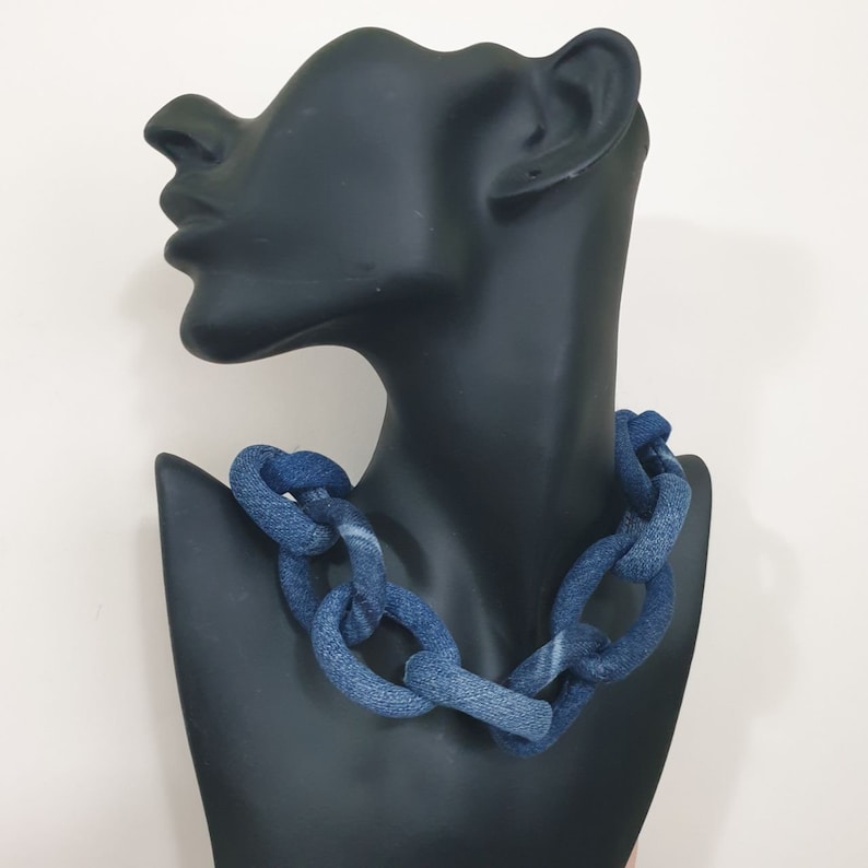 Denim Chain Necklace, Upcycled Denim Necklace, Gift for Her, Textile ...