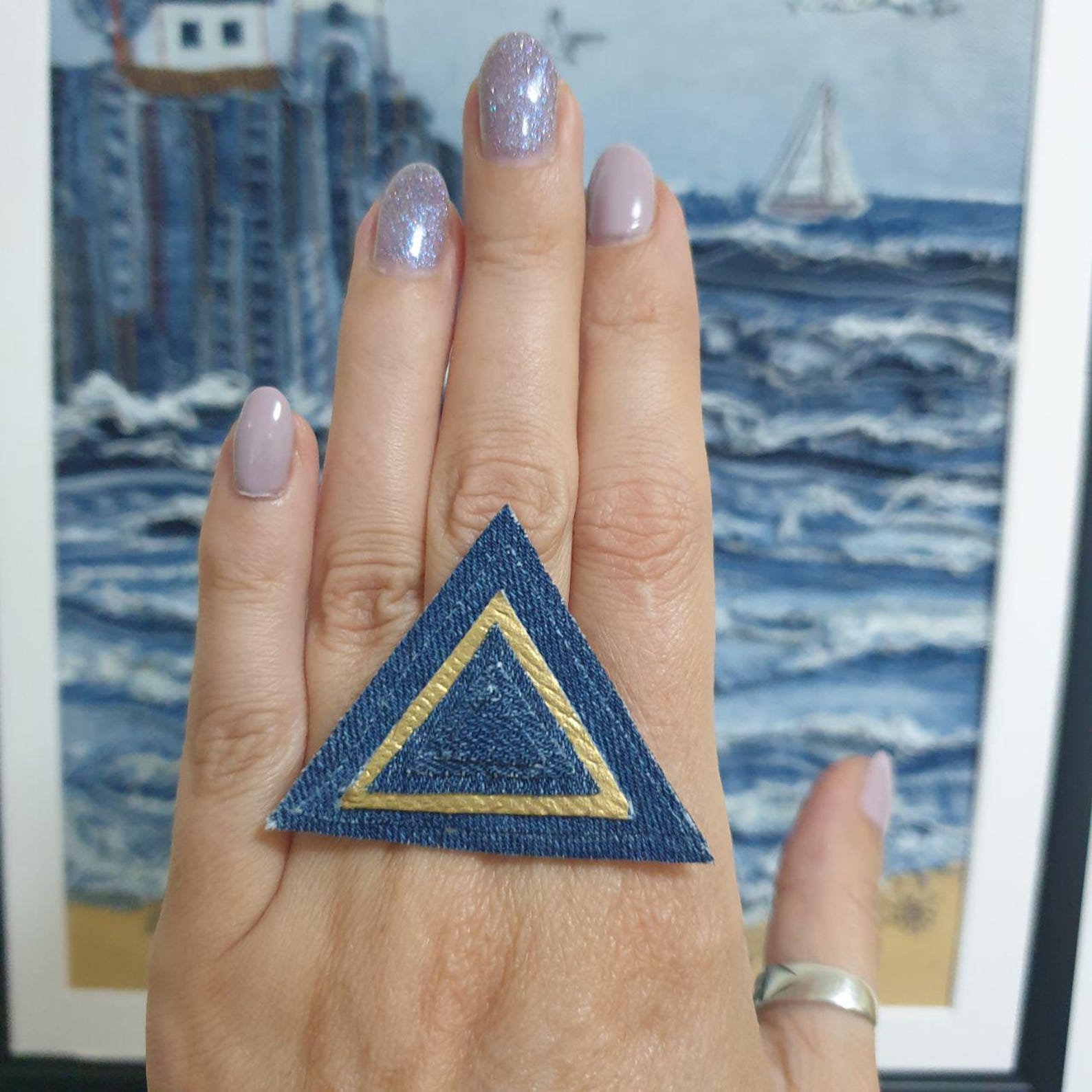 Triangle Ring Made of Recycled Denim, Upcycled Denim Ring, Denim ...