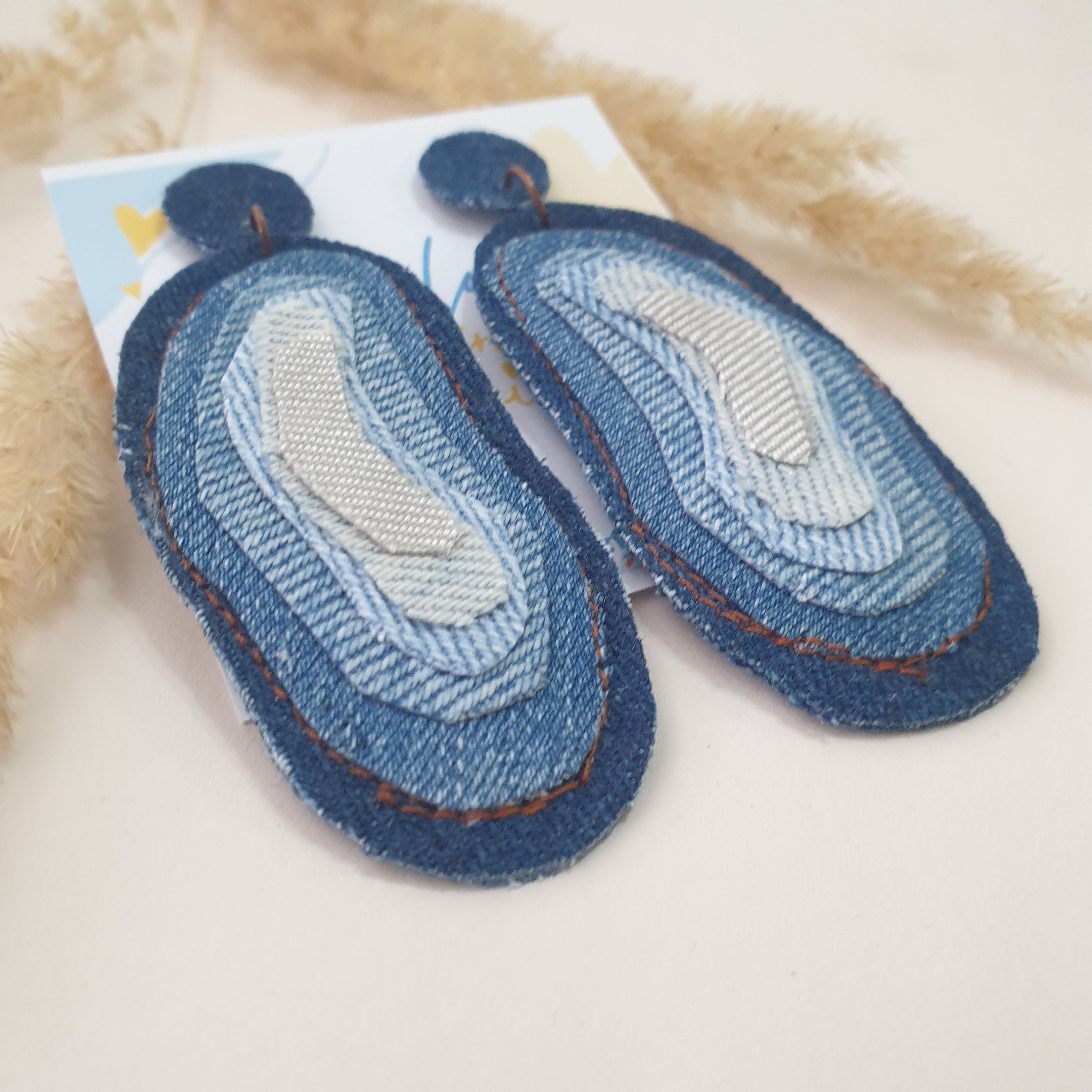 Upcycled Denim Stud Earrings Statement Jeans Earrings Eco-friendly Gift ...