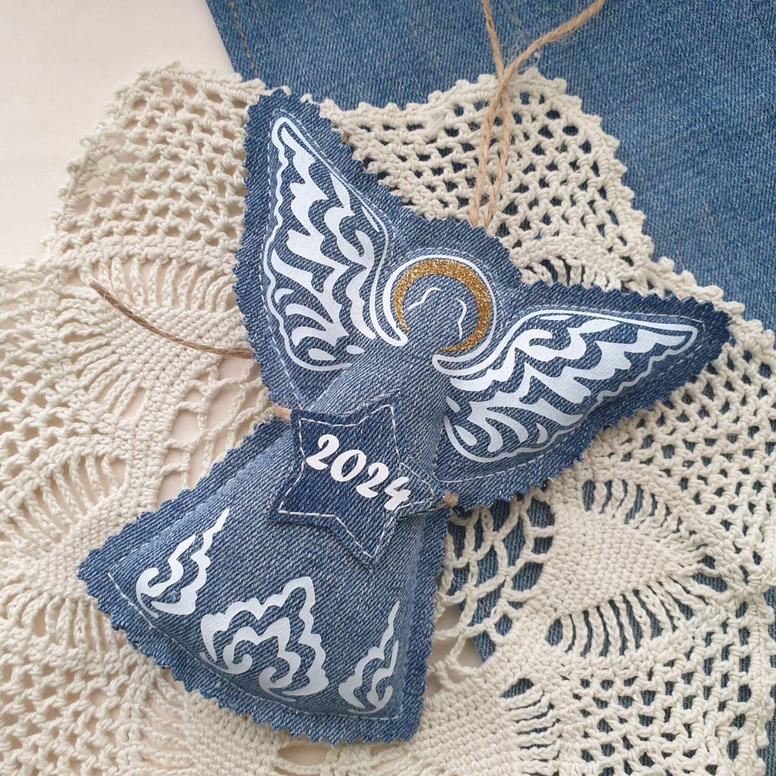 Upcycled Denim Angel Ornament – Personalized With a Heart or Star Charm ...