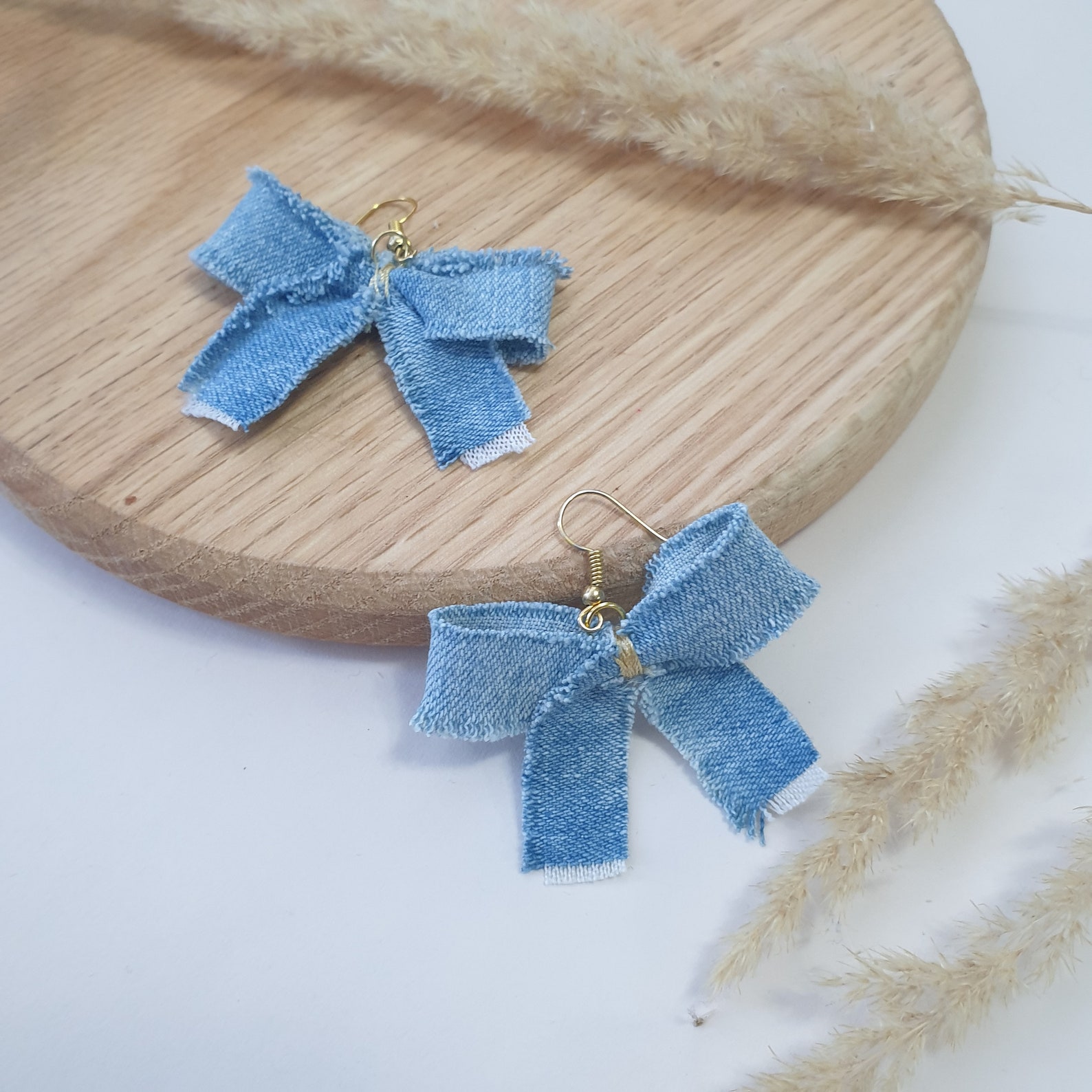 Trendy Bow Denim Earrings Custom Jeans Earrings Recycled Denim Bow ...